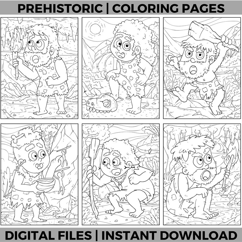 Cave Man Coloring Page for Kids, Printable Prehistoric Activity Sheet ...
