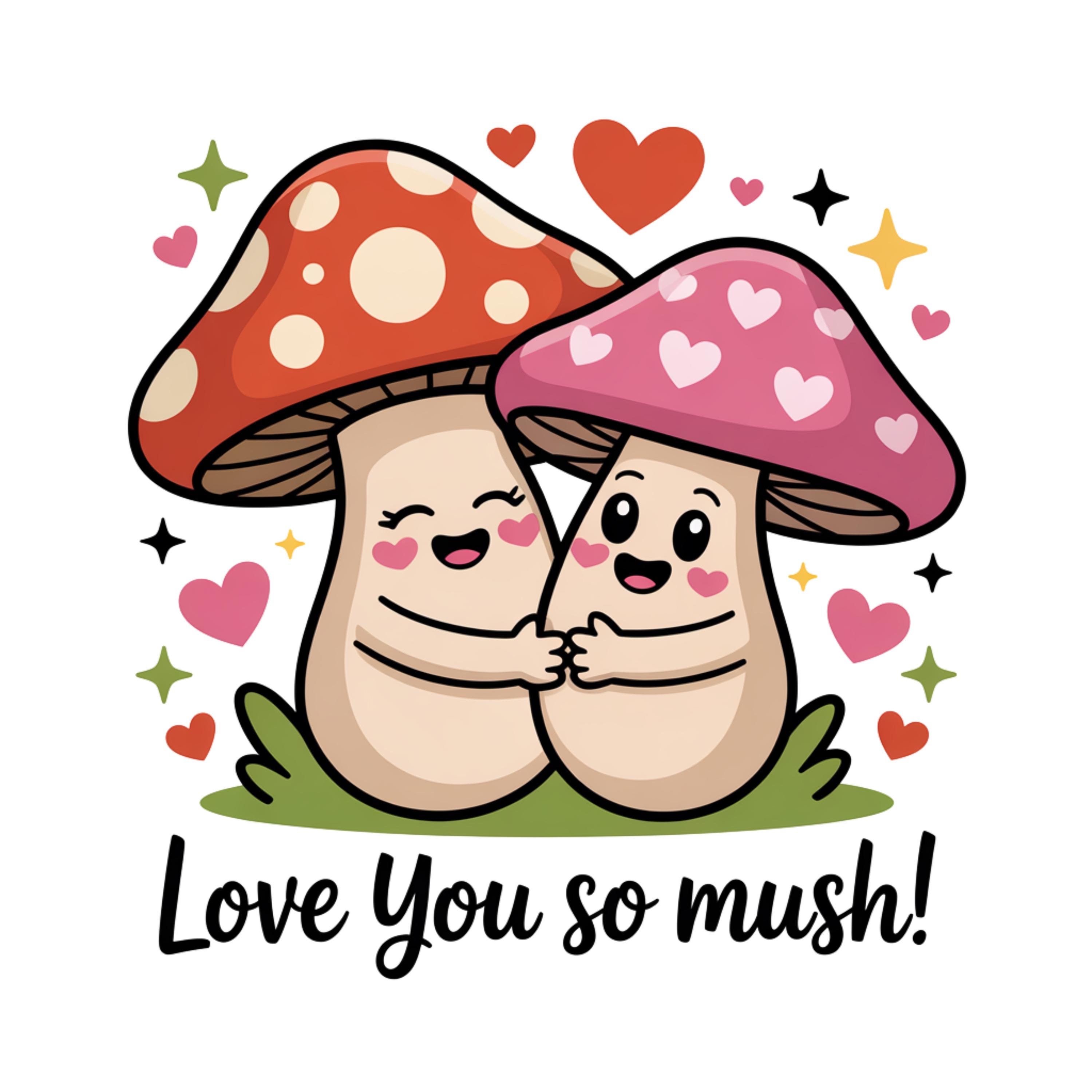 I Love You so Mush PNG, Cute Mushrooms Hugging Clipart, Funny Romantic ...