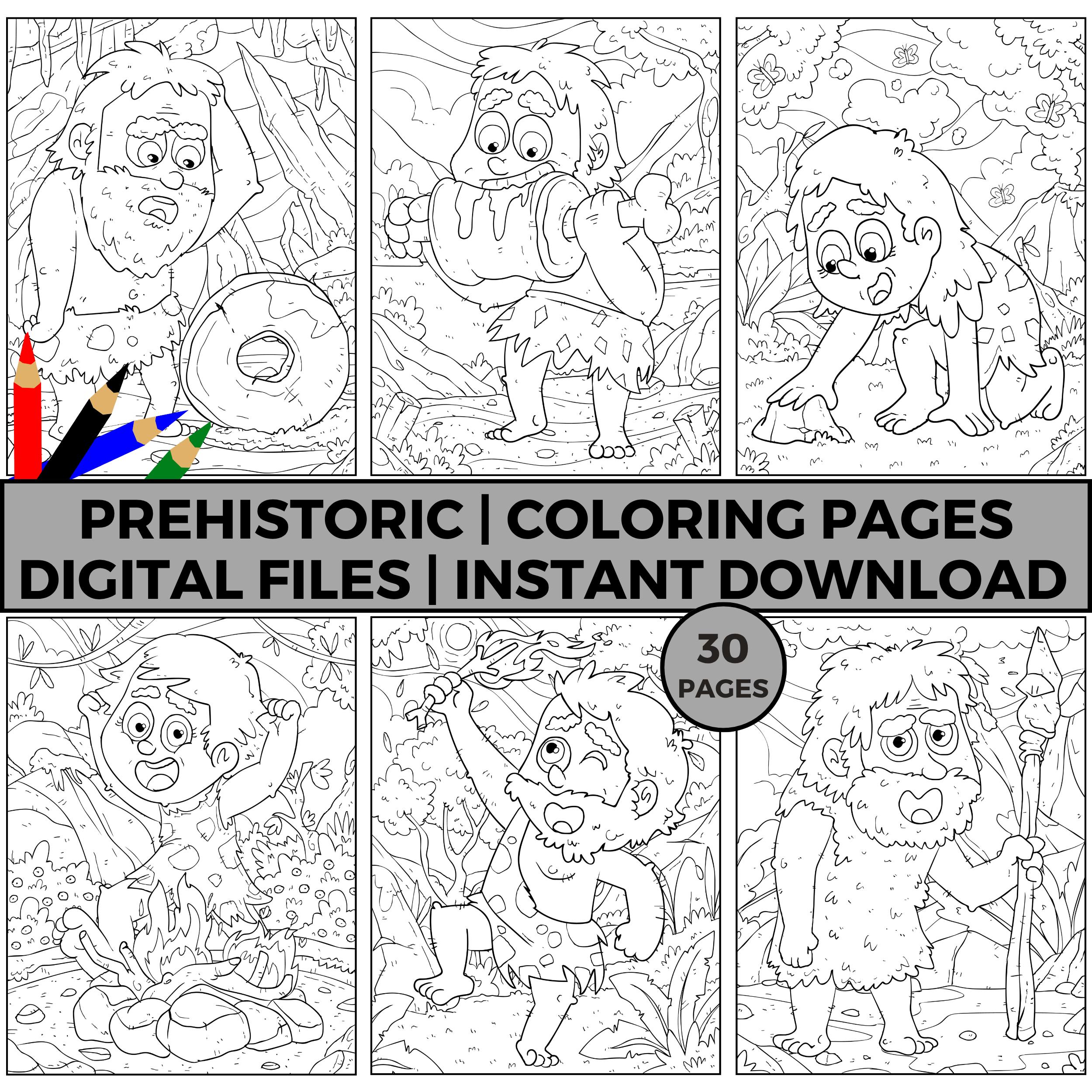 Cave Man Coloring Page for Kids, Printable Prehistoric Activity Sheet ...
