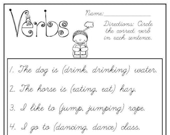 25 Printable Choose the Correct Verb Worksheets. 1st-2nd Grade ELA ...