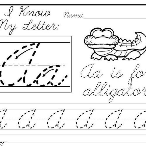 26 Printable Cursive Alphabet I Know My Letters Worksheets. - Etsy