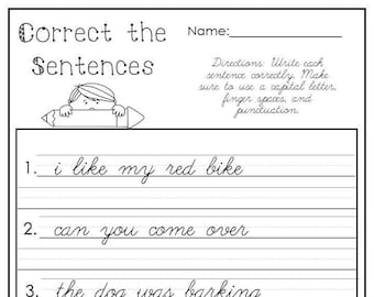 10 Printable Correct the Sentences Worksheets 1st 2nd Grade - Etsy