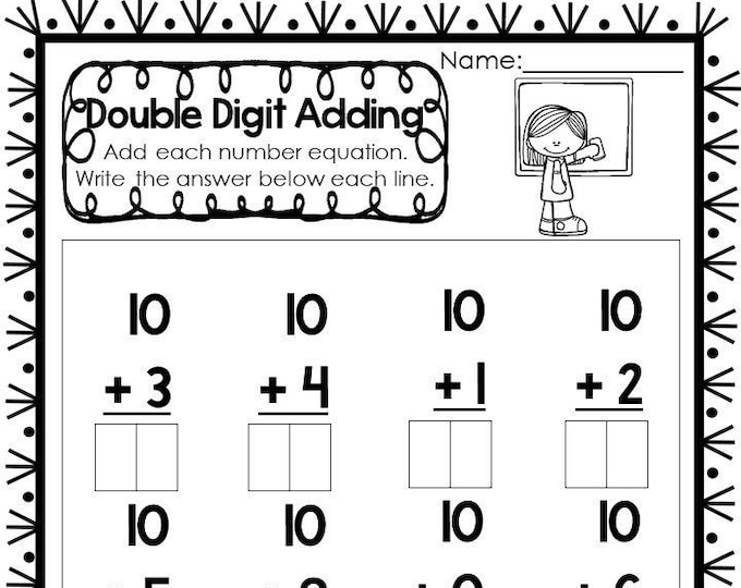 11 Printable Double Digit Addition Worksheets. Numbers 10 - 20. Grades ...