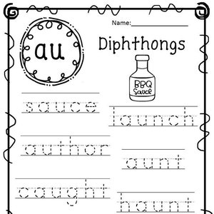 10 Printable Diphthongs Trace the Word Worksheets. Kindergarten-2nd ...