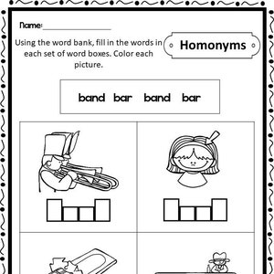 10 Printable Homonyms and Homophones Box Write Worksheets. 1st-2nd ...