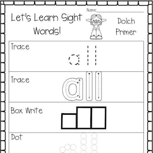 52 Printable Let's Learn Dolch Primer Sight Words Worksheets. Prek ...