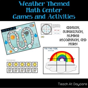 10 Printable Weather Themed Kindergarten Math Center Games and ...
