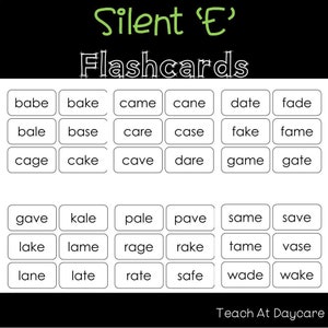 100 Printable Silent 'E' Words Flashcards. ELA, Speech, Reading ...