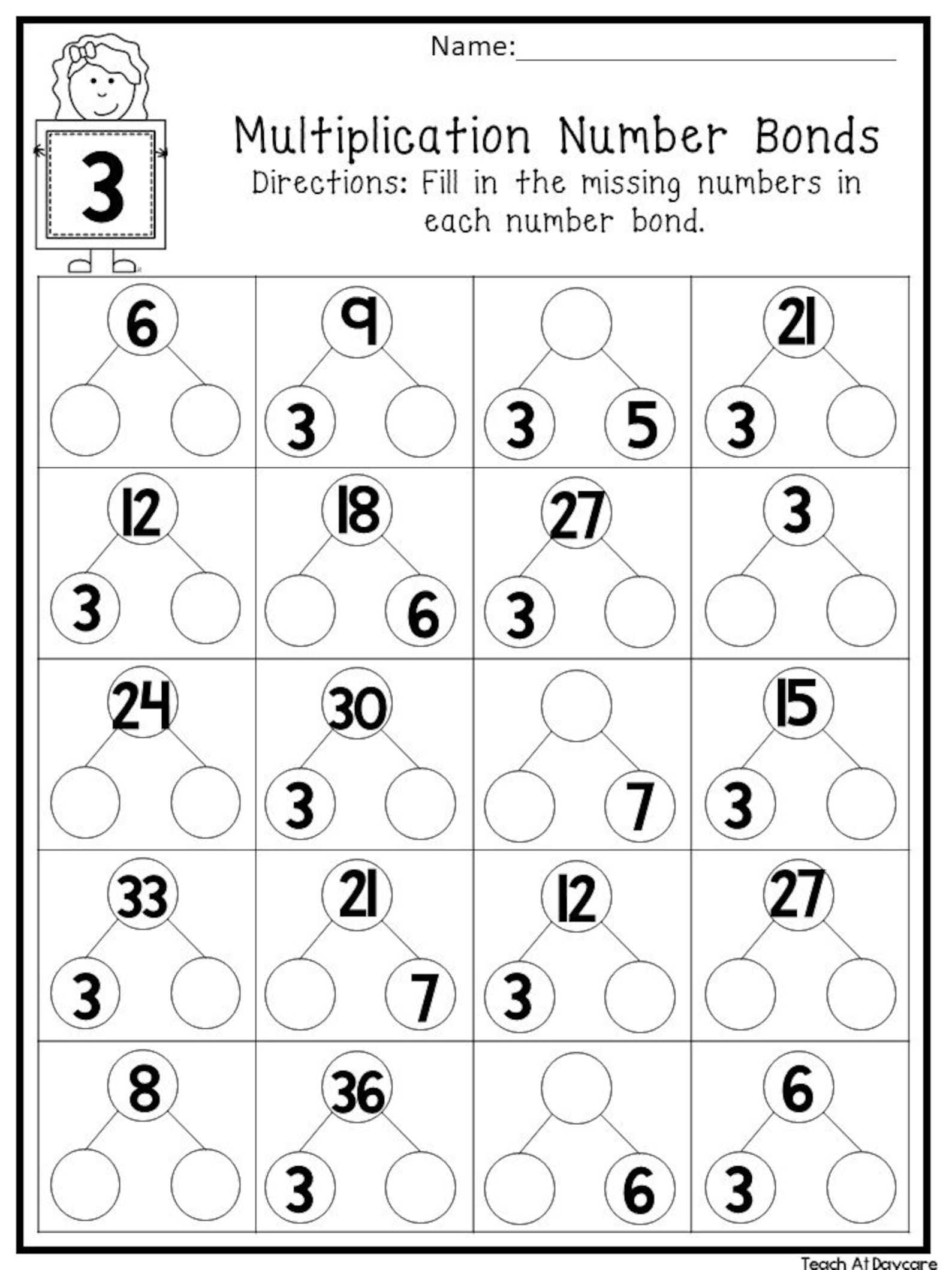 12 Printable Multiplication Number Bonds Worksheets. Numbers 1-12. 1st ...