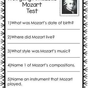 Wolfgang Amadeus Mozart Great Composer Unit. Music Appreciation. - Etsy