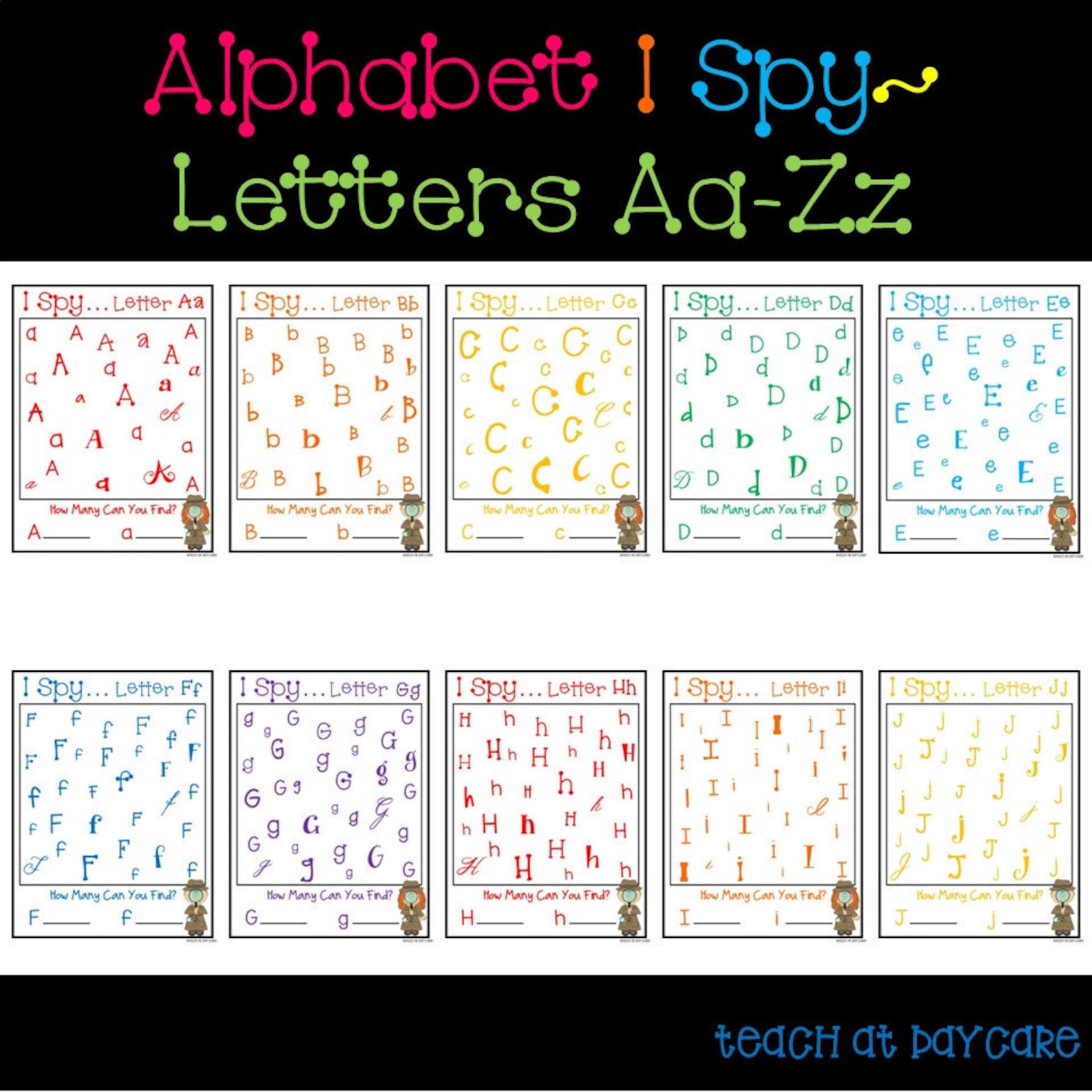 26 Alphabet I Spy Letters A-Z Games and Worksheets. Color & Black and ...