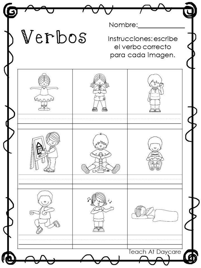 6 Printable Spanish Verbs Worksheets. - Etsy