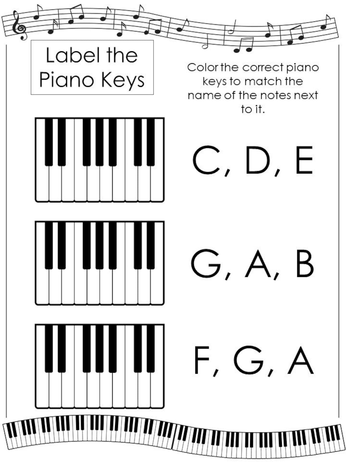 10 Color the Keys Worksheets. Beginning Music. Preschool-2nd Grade ...