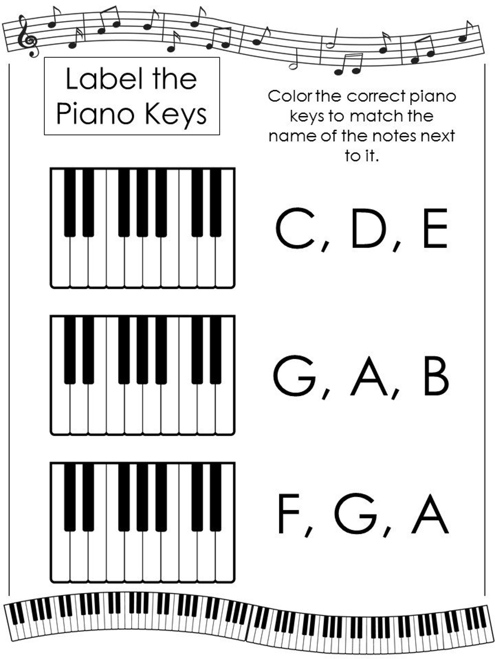 10 Color the Keys Worksheets. Beginning Music. Preschool-2nd | Etsy