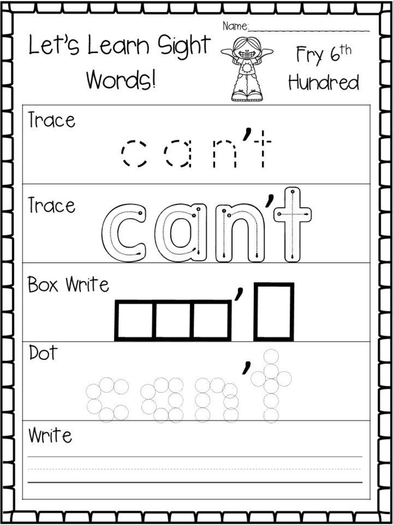 100 Printable Let's Learn Fry 6th Hundred Sight Words - Etsy