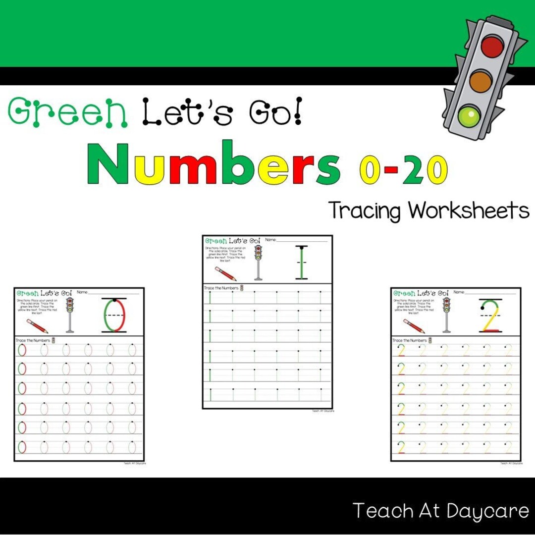 Green Let's Go Numbers 0-20 Tracing Worksheets. Number Formation ...