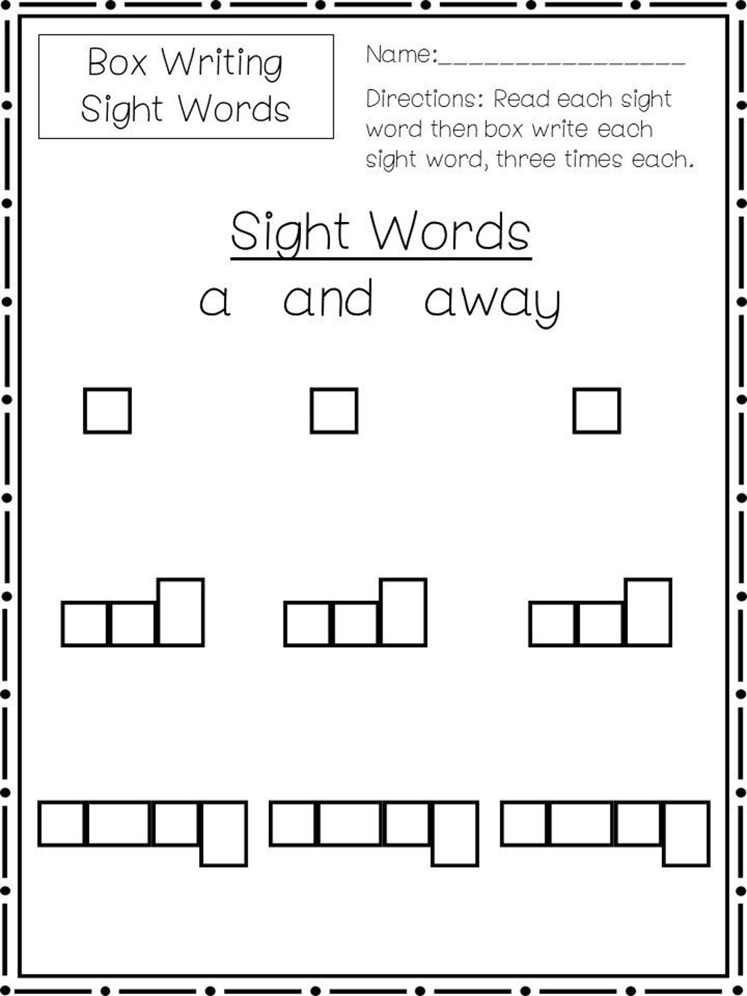 40 Printable Dolch Pre-primer Box Writing Worksheets. Preschool-prek ...