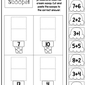 10 Printable Adding Scoops Worksheets. Numbers 1-10. Preschool-1st ...
