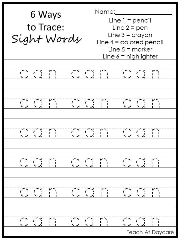 Dolch Sight Words Tracing Worksheets, Preschool-prek (printable PDF) - Etsy
