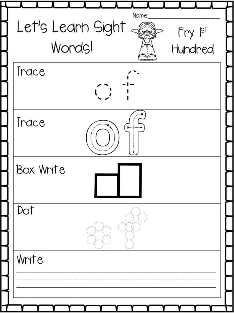100 Printable Let's Learn Fry 1st Hundred Sight Words Worksheets ...