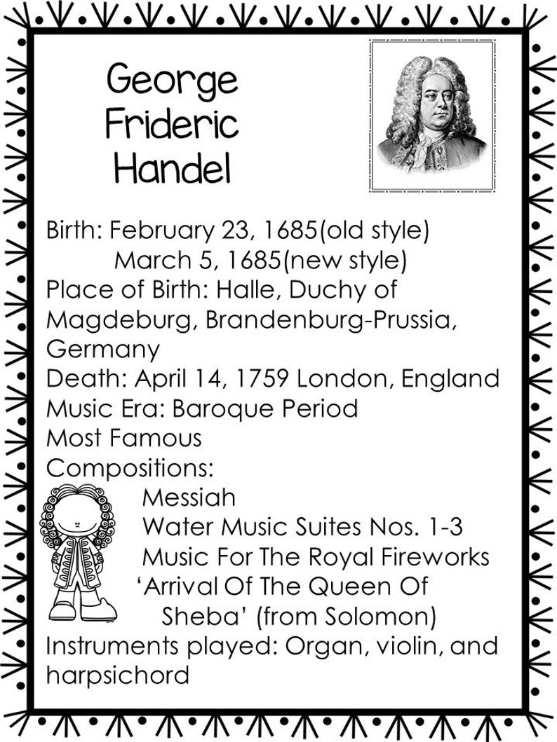 George Frideric Handel Great Composer Unit. Music | Etsy