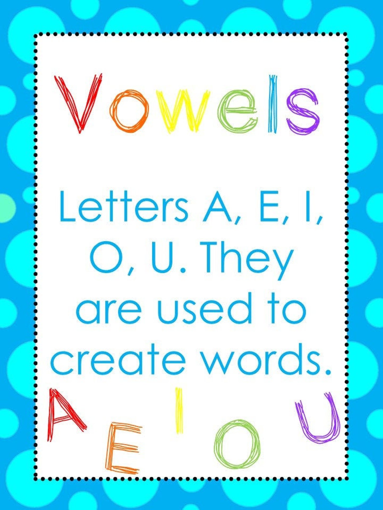 11 Printable Vowel Posters. Full Page Classroom Wall Charts. 8.5 X 11 ...