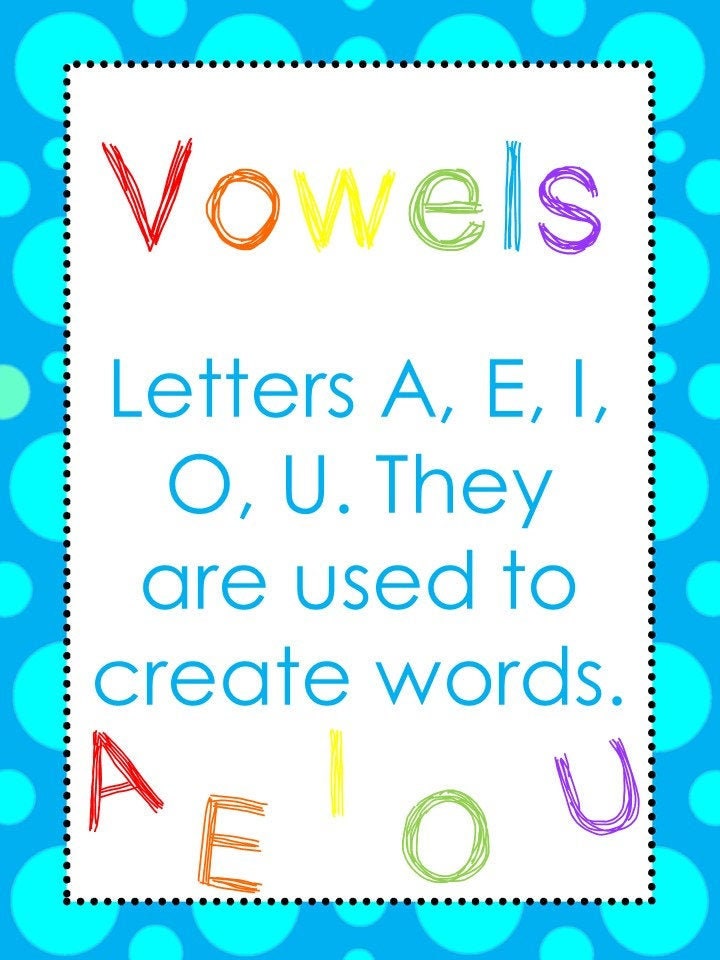 11 Printable Vowel Posters. Full Page Classroom Wall Charts. - Etsy