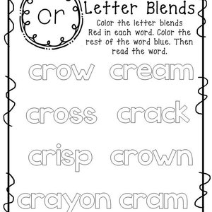 20 Printable Blends Color the Word Worksheets. Kindergarten-2nd Grade ...