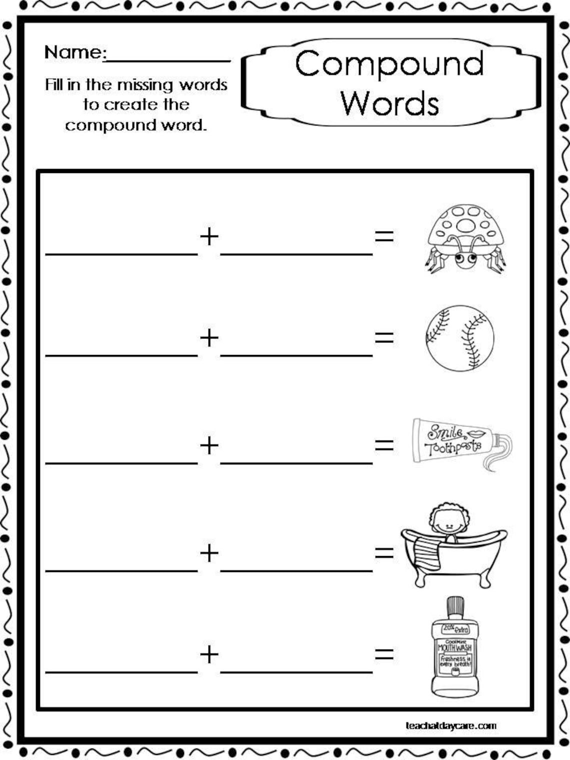10 Printable Compound Word Worksheets. 1st-2nd Grade ELA Worksheets. - Etsy