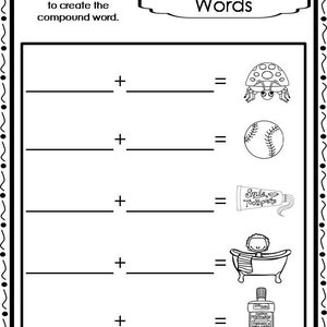 10 Printable Compound Word Worksheets. 1st-2nd Grade ELA Worksheets. - Etsy
