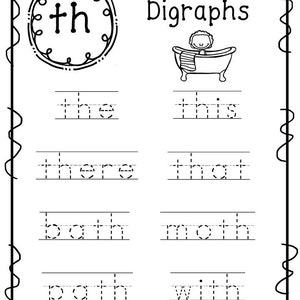 10 Printable Digraphs Trace the Word Worksheets. Kindergarten-2nd Grade ...