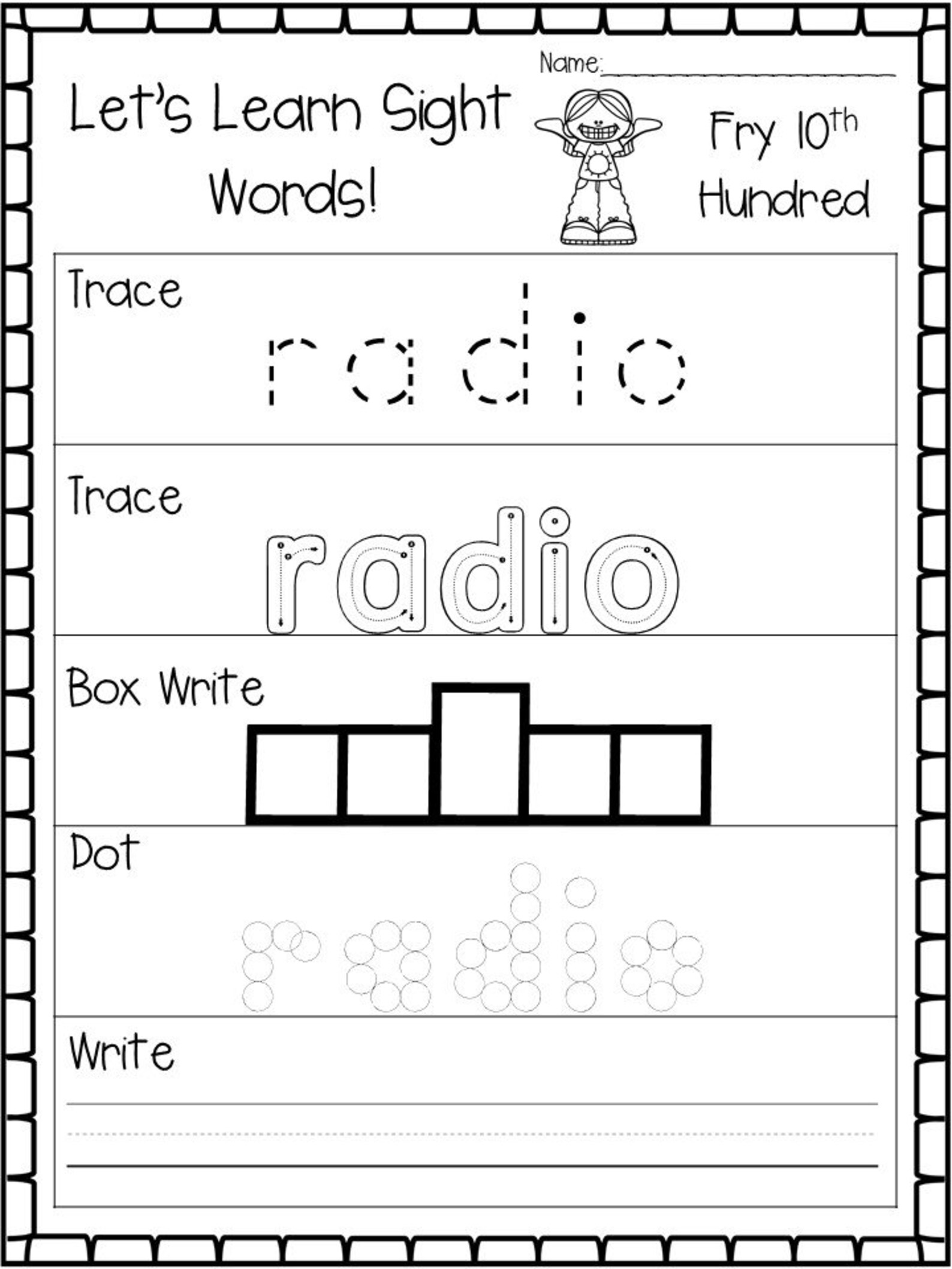 100 Printable Let's Learn Fry 10th Hundred Sight Words | Etsy