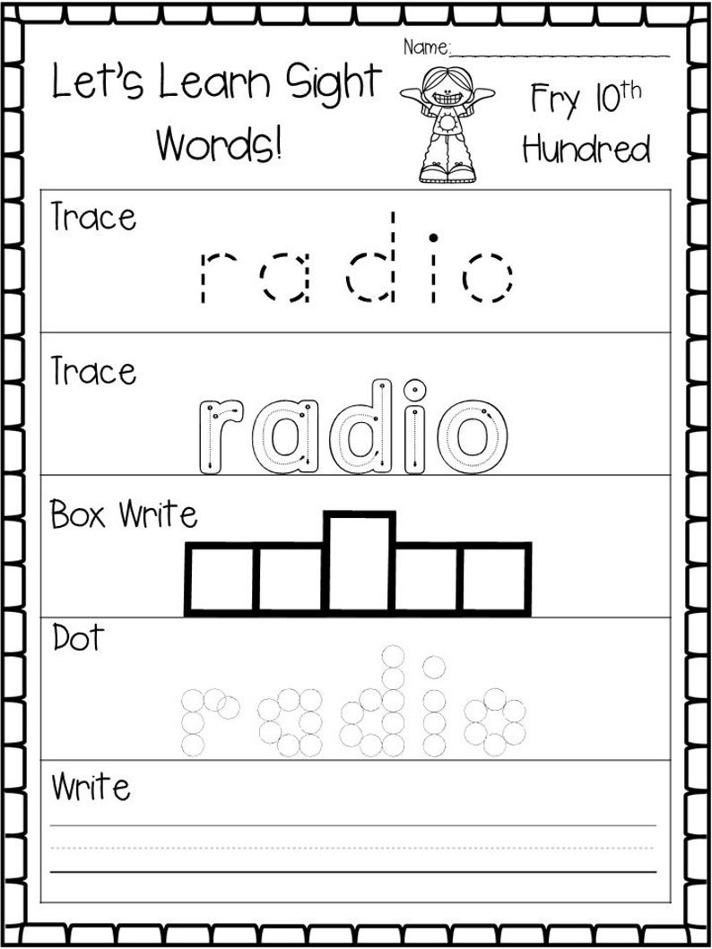 100 Printable Let's Learn Fry 10th Hundred Sight Words Worksheets. 4th ...