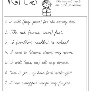 10 Printable Cursive Choose the Correct Verb Worksheets. 1st-2nd Grade ...