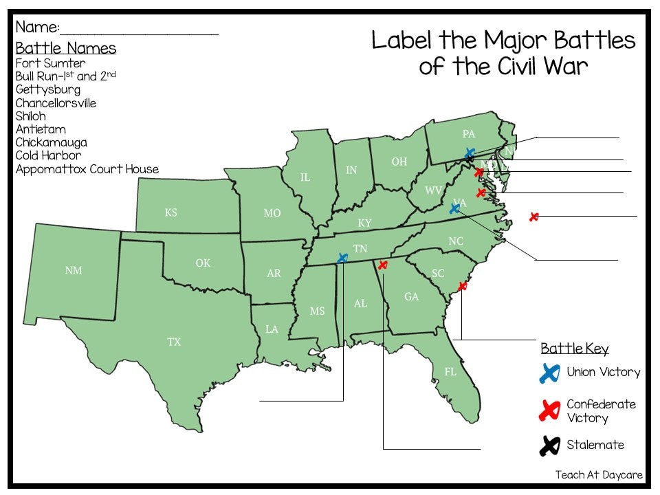 The American Civil War Educational Study Unit and Lesson. Worksheets ...