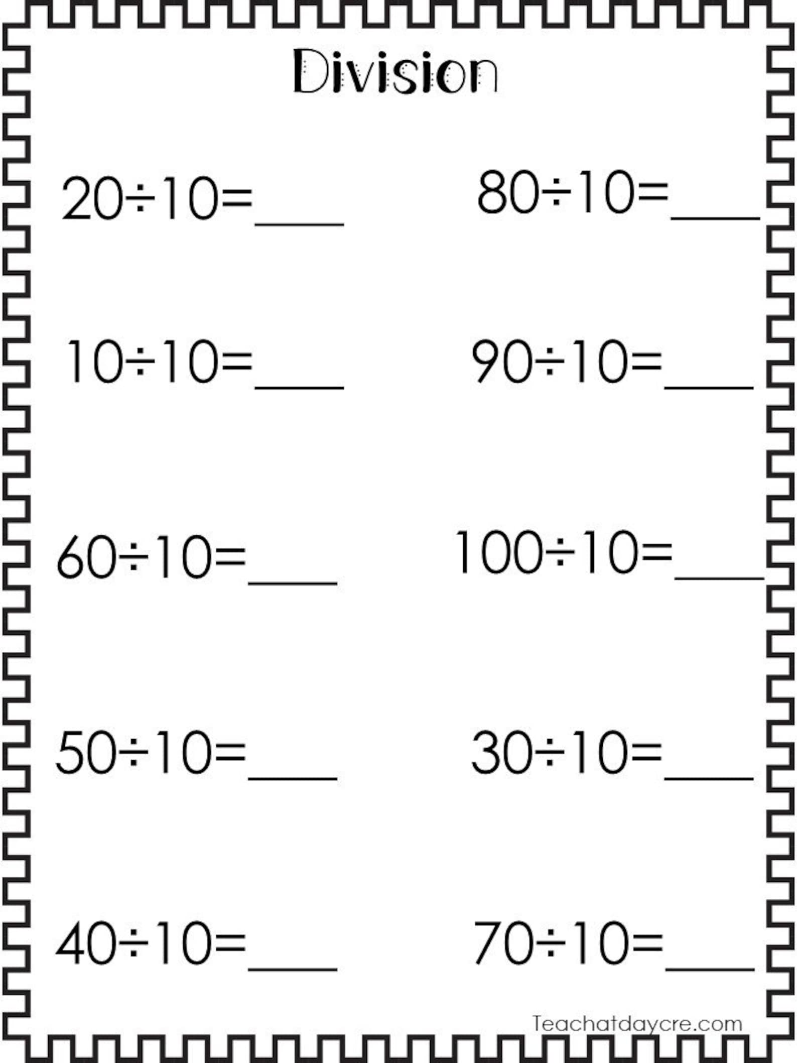 10 Printable Division Worksheets. Numbers 1-10. 3rd-5th Grade | Etsy UK