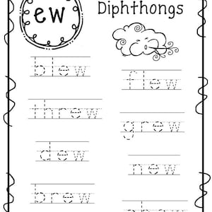 10 Printable Diphthongs Trace the Word Worksheets. Kindergarten-2nd ...