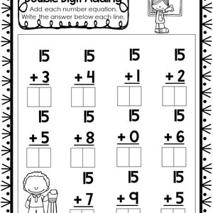 15 Printable Double Digit Addition Worksheets. Numbers 11-20. Preschool ...