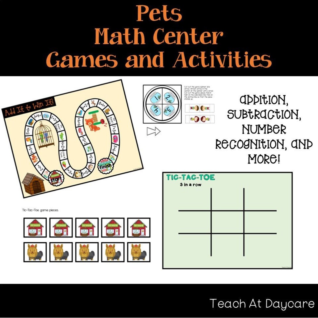 10 Printable Pets Themed Kindergarten Math Center Games and Activities ...