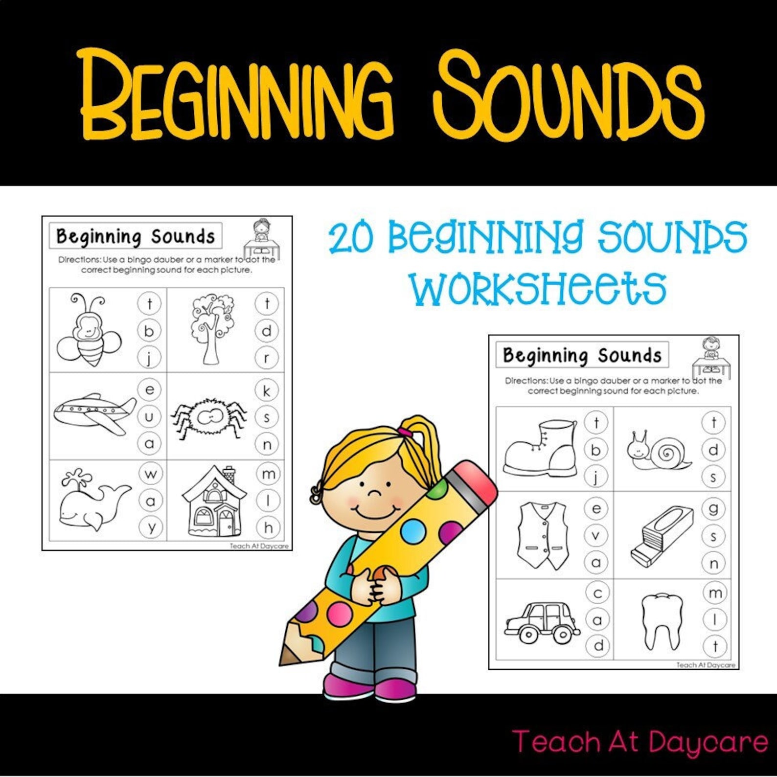 20 Printable Beginning Sounds Worksheets. Preschool-1st Grade Phonics ...