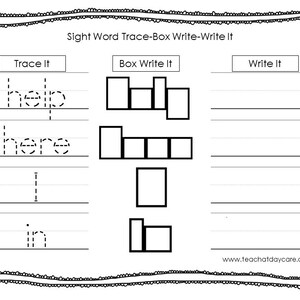 10 Printable Dolch Pre-primer Sight Words Trace It, Box Write It, Write ...
