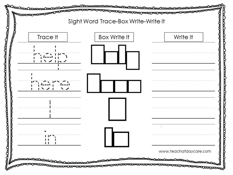 10 Printable Dolch Pre-primer Sight Words Trace It, Box Write It, Write ...
