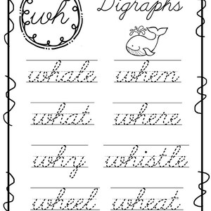 10 Printable Cursive Digraphs Trace the Word Worksheets. Kindergarten ...