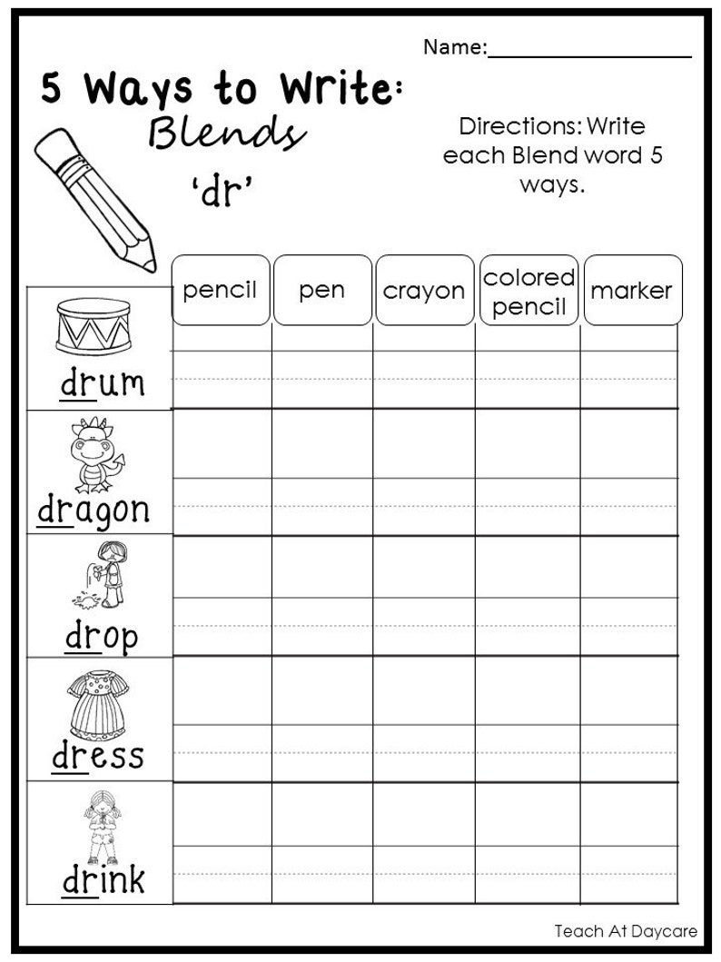 20 Printable 5 Ways to Write Blends Worksheets. Kindergarten-2nd Grade ...
