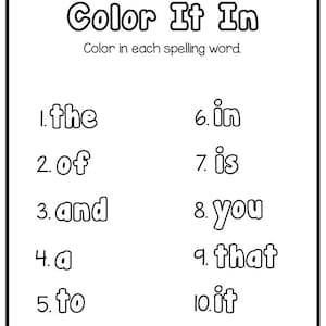 Fry First Hundred Words 1-10 Single Week Spelling Unit. Trace, Box ...