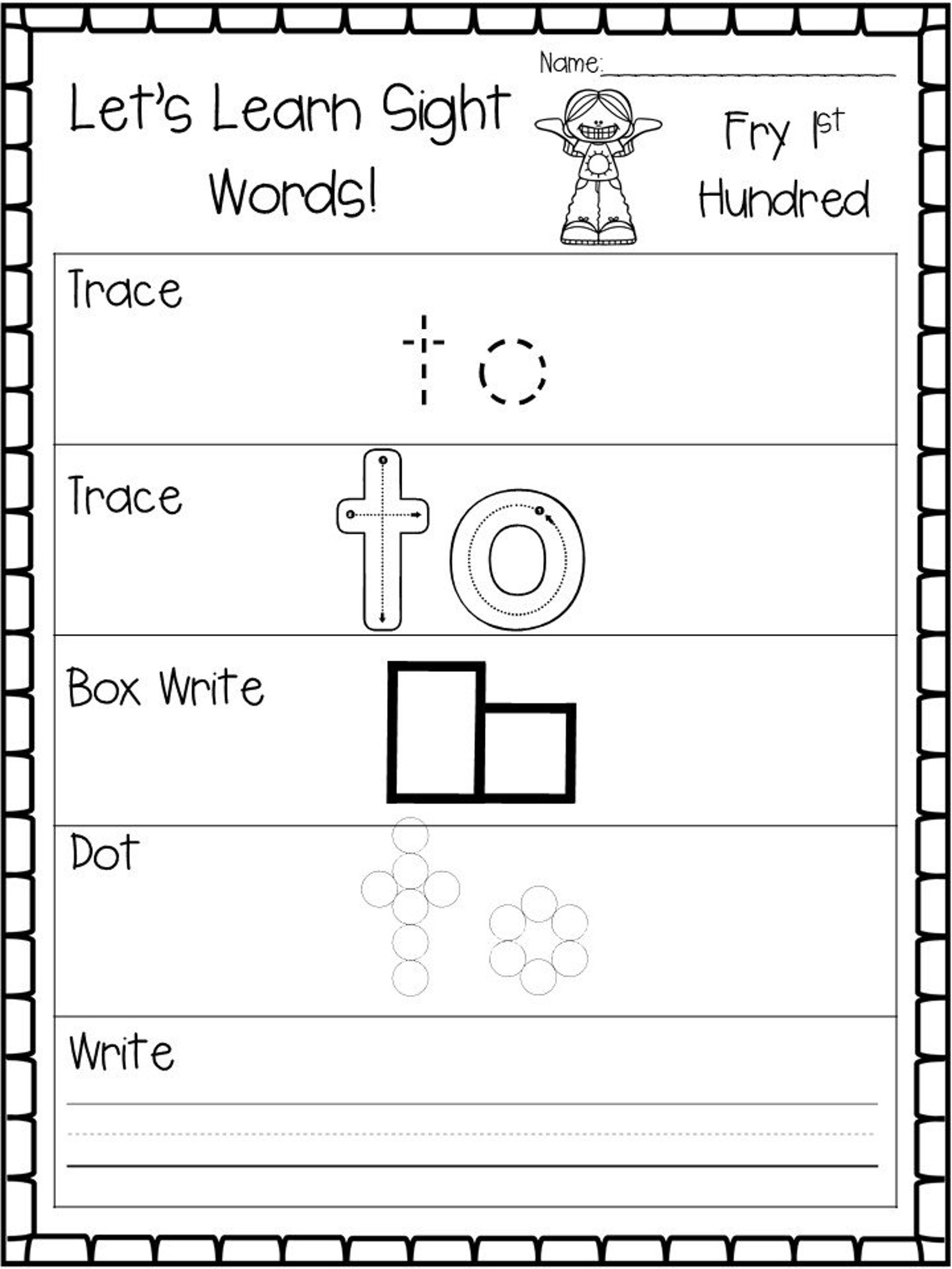 100 Printable Let's Learn Fry 1st Hundred Sight Words Worksheets ...