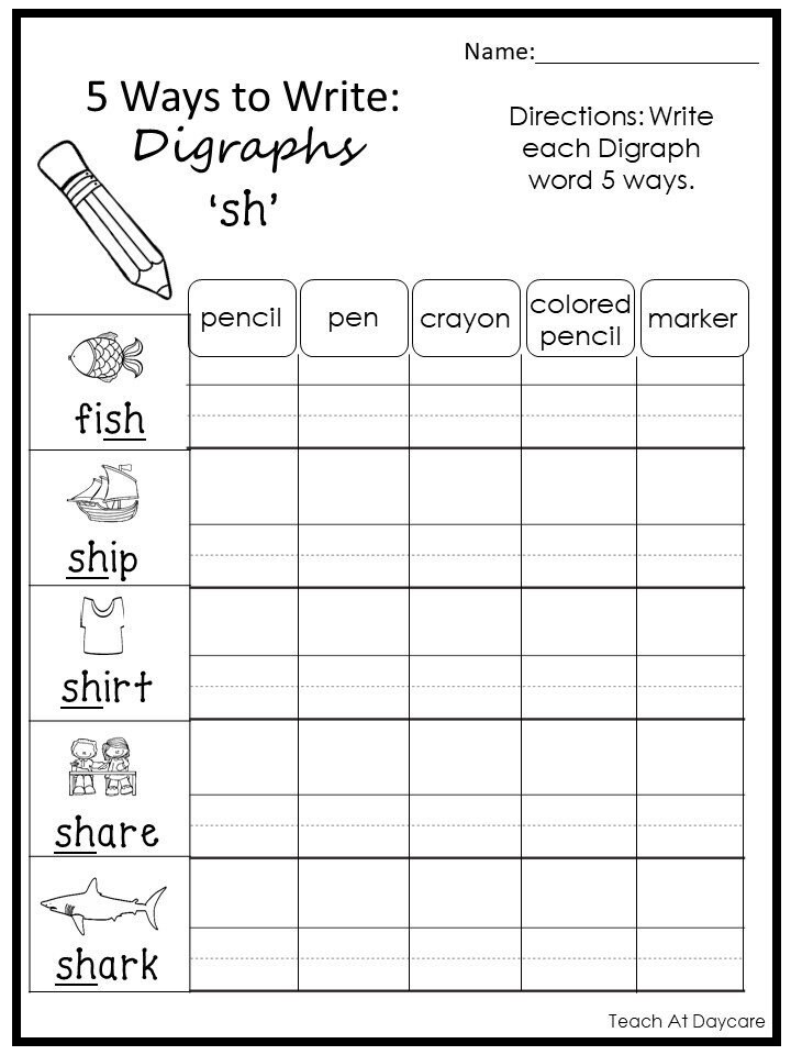 10 Printable 5 Ways to Write Digraphs Worksheets. | Etsy
