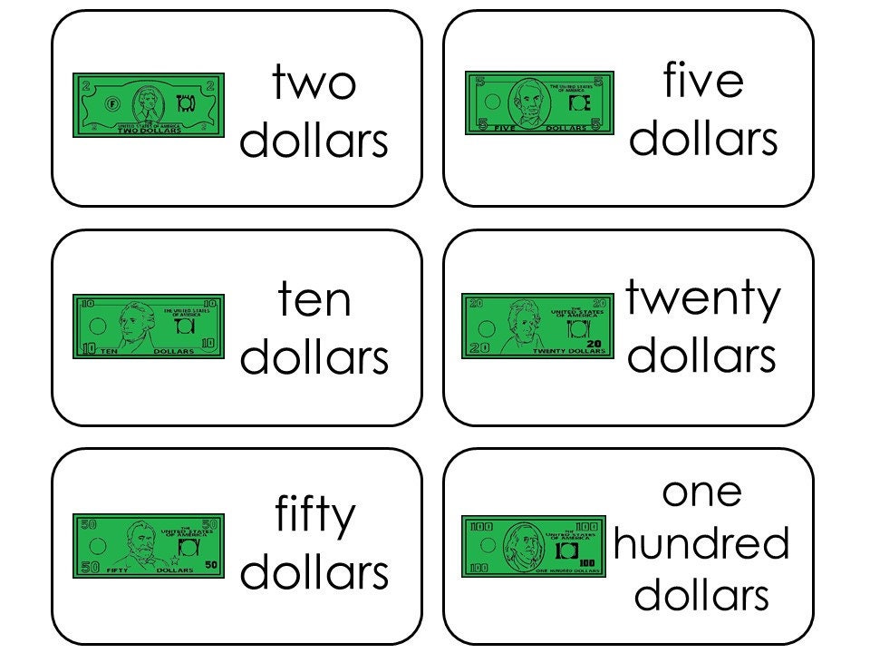 Printable Money Flashcards. Preschool Thru Third Grade - Etsy Finland