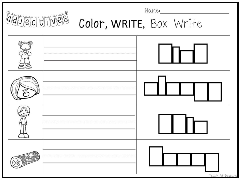 10 Printable Adjectives Color Trace Box Write Worksheets. | Etsy