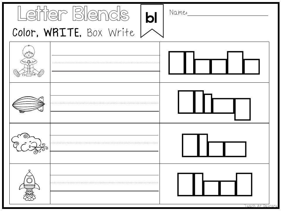 40 Printable Blends Color, Trace, and Box Write Worksheets ...